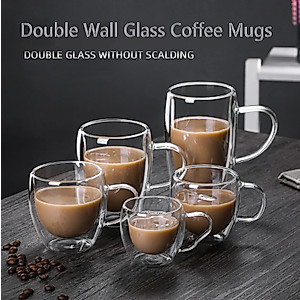 xiatnnxaa Insulated Glass Coffee Mug With Handle, 8 Ounce Clear Coffee Cup, 2 Pack Insulated Glass Espresso Mugs, Double Wall Coffee Mugs for Tea, Espresso, Cappuccino, Latte, Water Cold hot Beverages