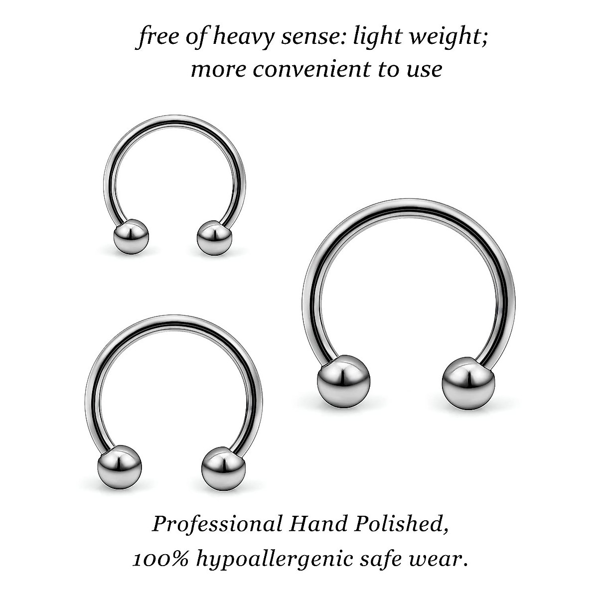 Vsnnsns 16G G23 Titanium Septum Rings Nose Rings Hoop Horseshoe Rings Septum Piercing Jewelry Helix Daith Cartilage Tragus Earrings Lip Eyebrow Rings Piercing Jewelry for Women Men 8mm 10mm 12mm 6pcs