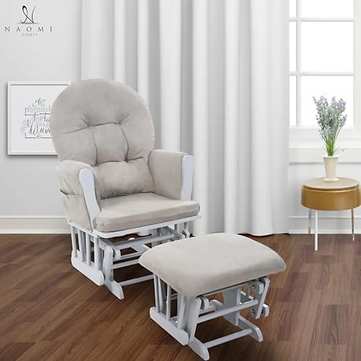 Brisbane Nursery Glider & Ottoman Sets, Glider Recliner Nursery Rocking Chair, Nursery Glider Rocker with Ottoman, Reclining Gliders & Chairs for Breastfeeding, Maternity, Napping - Light Gray
