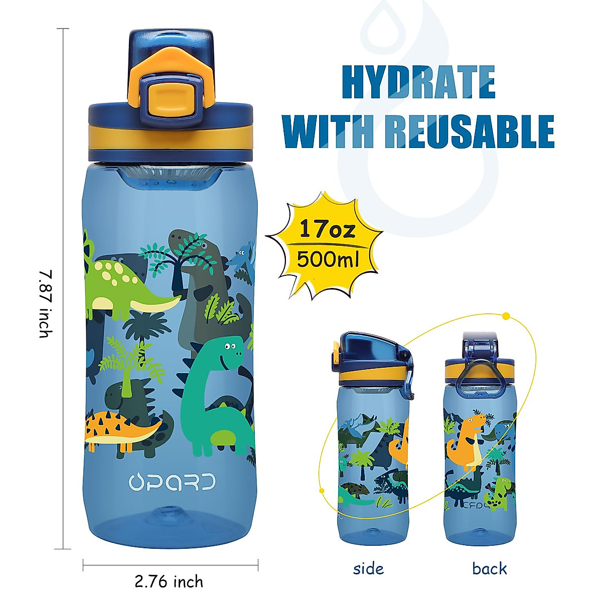 Opard 17oz Kids Water Bottle with Leak Proof Flip-Top Lid, Reusable BPA-Free Tritan for School and Travel