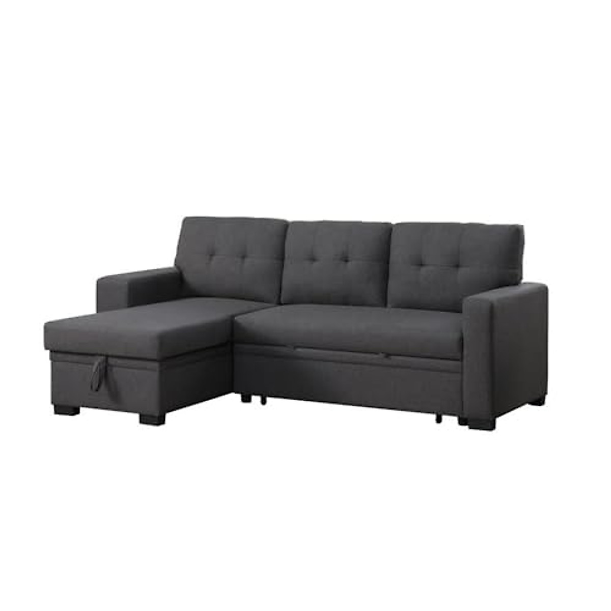Pemberly Row Fabric Reversible Side Compartment Sectional Sofa Bed - Dark Gray