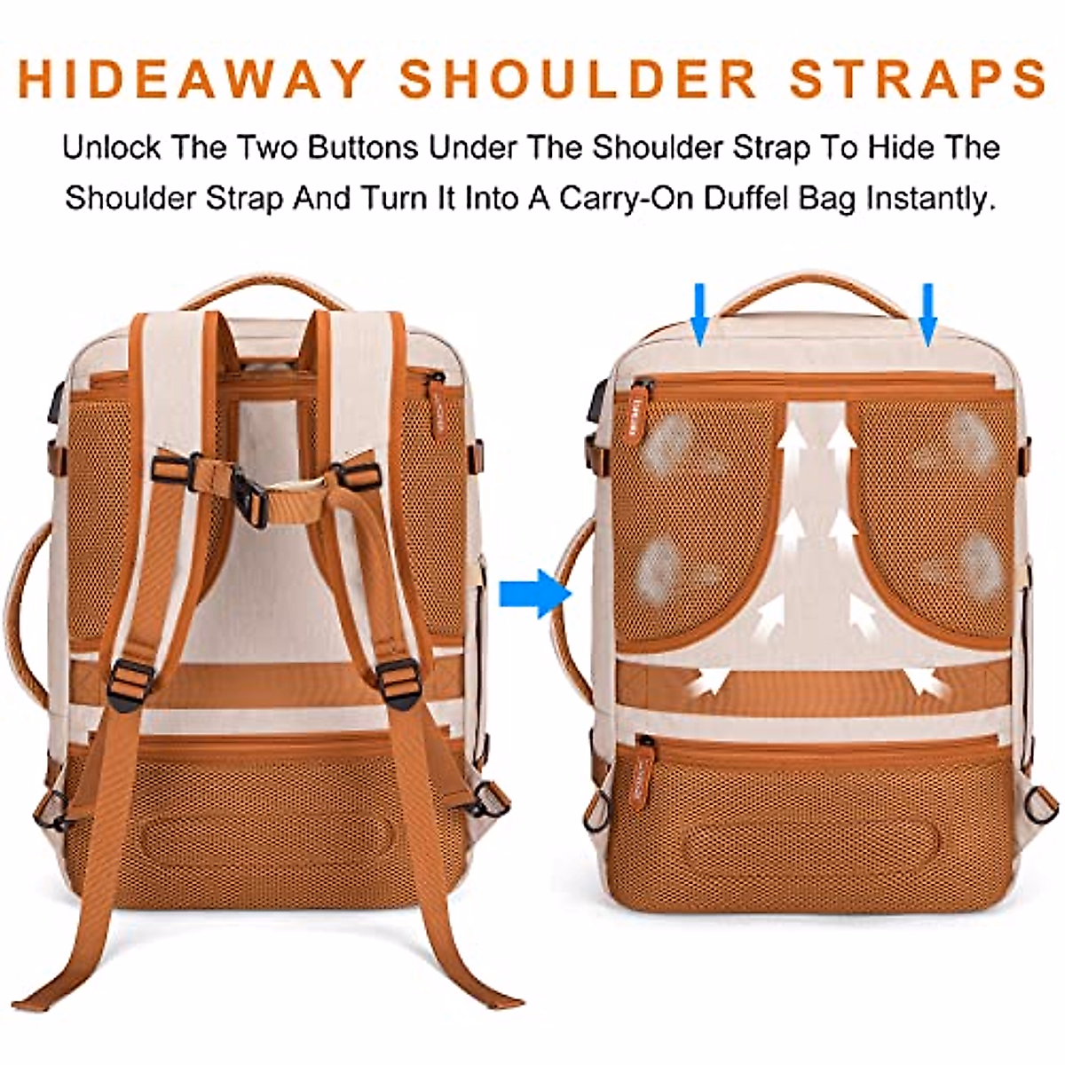 Lumesner Carry on Backpack, Extra Large 40L Flight Approved Travel Backpack for Men & Women,Expandable Large Suitcase Backpacks With 4 Packing Cubes,Water Resistant Luggage Daypack Weekender Bag,Beige