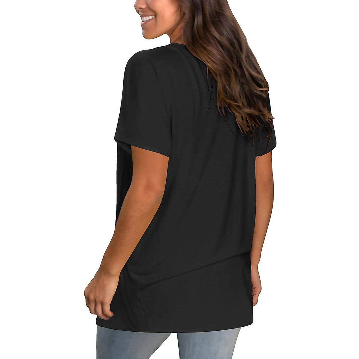 TODOLOR Summer T Shirts for Women Tunic Tops for Leggings Short Sleeve Loose Blouse Plus Size Black 3XL