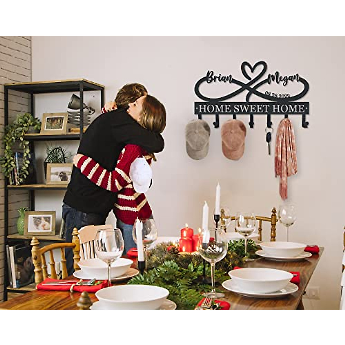 EXUNART Personalized Key Holder for Wall, Infinity Key Hooks, Coat Rack, Key Rack for Wall, Custom Name Rack, Decoration Hook, Decorative Metal Sign Key Hanger Home Decor for Wall .Wedding Gift