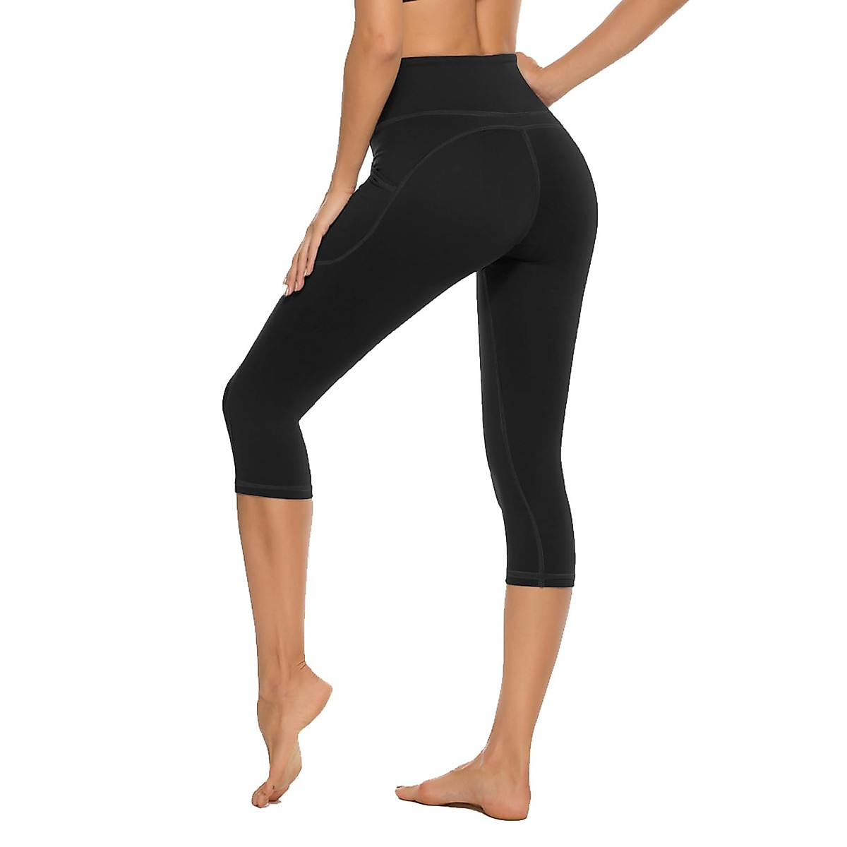 Stelle Womens High Waisted Legging Yoga Pants with Pockets for Workout (Cotton Like Softness-Black, Large)