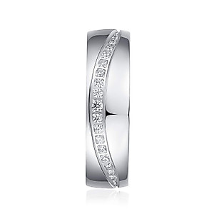 6mm Comfort Fit Heavy Sterling Silver Curved Set Simulated Diamond Court Shape Wedding Band (6.5)