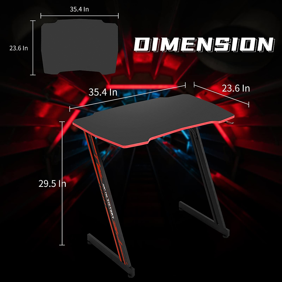 YYkokocat Small Gaming Desk 35 Inch PC Computer Desk with Headphone Hook Z Shaped Home Office Table Gamer Workstation for Small Spaces Gamer Desk Carbon Fiber Texture, Black Red