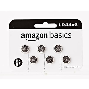 Amazon Basics 6-Pack LR44 Alkaline Button Coin Cell Battery, 1.5 Volt, Long Lasting Power, Mercury-Free