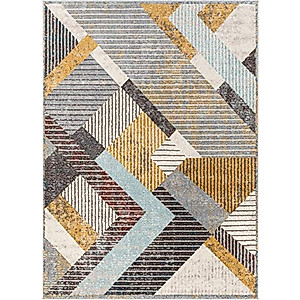 Well Woven Jayce Grey Modern Geometric Boxes & Shapes Pattern Area Rug 8x10 (7'10" x 10'6")