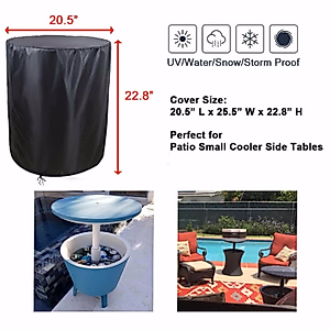 Saking Outdoor Cooler Table cover for Keter 7.5 Gallon Cool Bar Table, Waterproof Outdoor Barrel Cool Bar Table Cover, Round Pool Side End Table Cover with Drawstring, 21" D x 23" H, Black