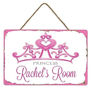 Personalized Pink Princess Room Sign Custom Name Metal Wood Door Signs Girls Room Decorations for Bedroom Kids Nursery Baby Room Wall Decor Art Plaque