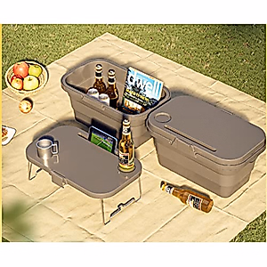 Collapsible Camping Basket,Foldable Picnic Basket with Handle,Picnic Basket with Table,Portable Outdoor Picnic Basket,Plastic Picnic Basket with Lid and Handles for Home Kitchen Picnic Outdoor BBQ