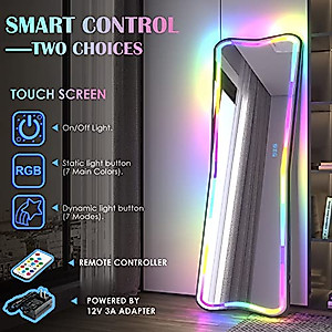 DNBSS 63"x20" RGB LED Full Length Floor Mirror With Lights, Free Standing & Wall Mount, Full Body Lighted Stand Up Mirror for Bedroom (Black RGB)