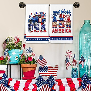 POILKMNI 2 PCS Home Kitchen Dish Towels, American Flag Stars Gnomes Tea Towels Decoration Hand Towels Decor Hand Towels for Cooking Baking
