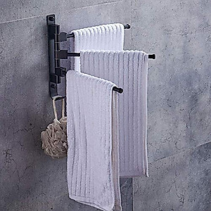 Towel Racks, Towel Rack for Bathroom Towel Shelf Kitchen Bathroom Rotate Towel Rack Aluminum Alloy Three Rod with Hook Wall Mounted Towel Shelf