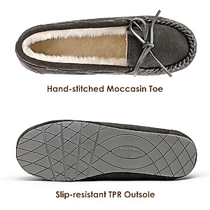 DREAM PAIRS Women's Faux Fur Cozy House Slippers Suede Leather Moccasin Shoes for Indoor and Outdoor Wear,Size 9,Grey,SHOZIE-01