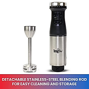 Total Chef Hand Blender, Variable Speed Immersion Blender, 225W with Turbo Boost, Black and Silver, Ergonomic Handle, Stainless Steel Blade, Blend, Mix, Puree Soups, Smoothies and Dips, Easy to Clean