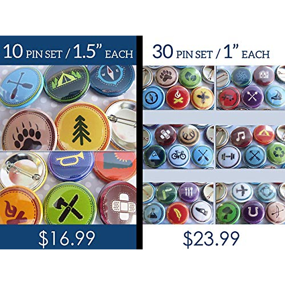 Scout Badges, Merit Badges Pins - Outdoor Nature Camp Badges Pins - Set of 10 or 30