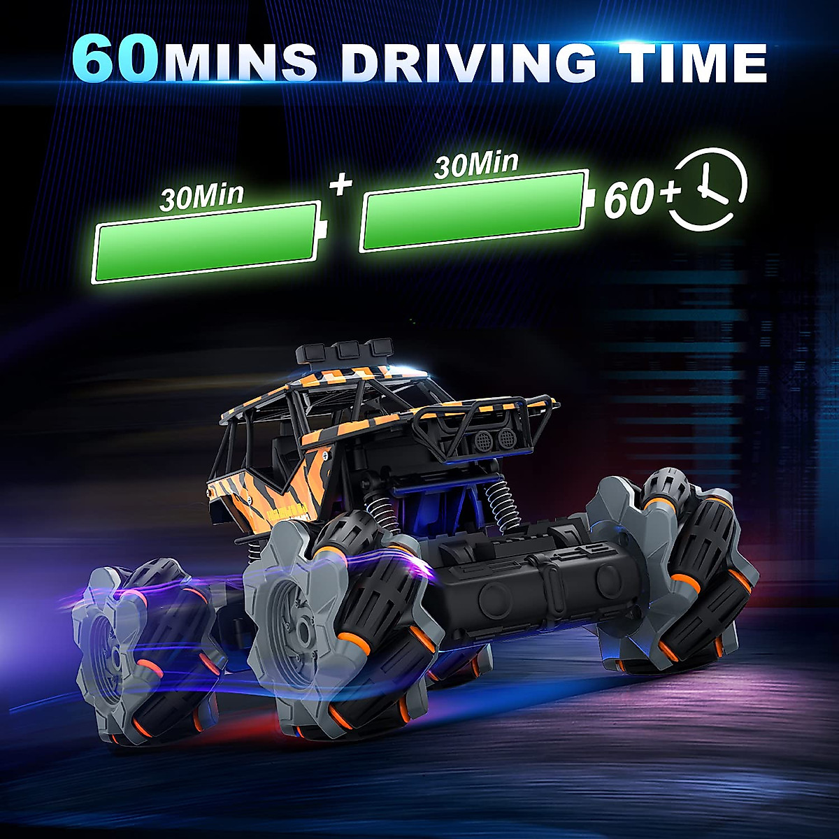 Growsly Remote Control Car Rc Cars, High Speed Monster Trucks for Boys, 1:18 Scale 4WD Toy Trucks, 2.4Ghz All Terrain Off Road Rc Rock Crawler with 2 Rechargeable Batteries and Led Lights