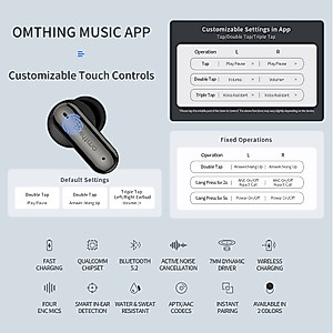 omthing Wireless Earbuds, AirFree 2 True Wireless Headphones, Earphones with Wireless Charging, Bluetooth Earbuds with ANC, in-Ear Headphones Deep Bass, Touch Control, IPX5 Waterproof, 25H