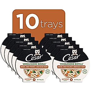CESAR WHOLESOME BOWLS Adult Soft Wet Dog Food Toppers Chicken, Sweet Potato & Green Beans Recipe, (10) 3 oz. Bowls