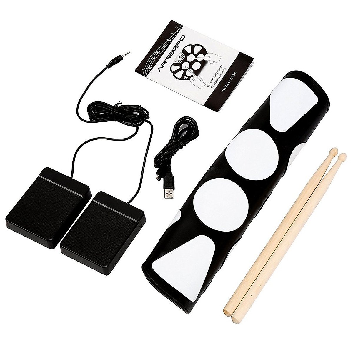 Artempo Portable Roll Up Drum Electronic Drum Pad with Drum Sticks – Foldable, USB MIDI Connection, Record Function
