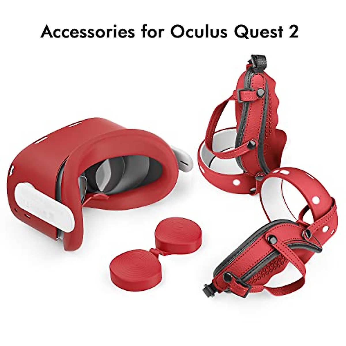 AIXOTO Accessories for Oculus Quest 2, All-in-one Set for Quest 2, Controller Grips Cover Quest 2 Silicone Face Cover Lens Protective Cover VR Shell Cover with Disposable Eye Cover (Wine Red)