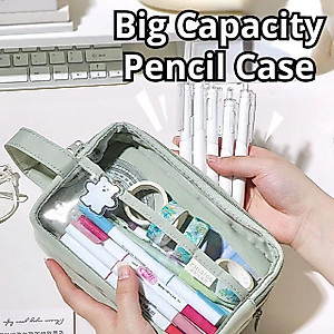 AuraGlor Clear Pencil Case Big Capacity Compartments Hold 100 Pens Large Pencil Pouch Pen Bag Box Holder Organizer Simple Storage Aesthetic Stationery Office Essentials (White)