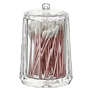 RAYYXP 10 Oz Qtips Holder Clear Plastic with Lid Cotton Swab Container Bathroom Apothecary Storage Jars, Vanity Countertop Canister for Qtips,Cotton Balls,Swabs,Round Pads,Makeup Sponges