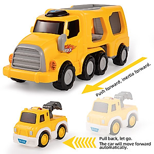 Construction Truck Toys for 3 4 5 6 7 Year Old Boys - 7 in 1 - Friction Power Vehicles Transport Carrier Toy Kids Toys Truck for Toddler Christmas Birthday Toddler Kids Boys Girls Baby Gifts.