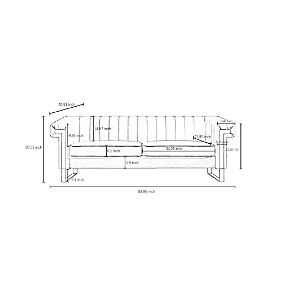 NCECLAR 83.86''L PU Faux Leather Modern Deep 3-Seater Loveseat Sofa, Mid Century Oversized Couches for Living Room and Apartment, Green