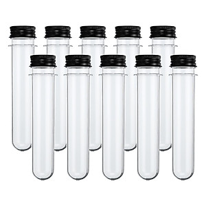 PATIKIL 40ml Test Tubes, 10pcs 5.51x0.98" Plastic Clear Round Bottom Test Tube Containers with Caps for Bead Party Candy Bath Salt Storage Scientific Experiment Plant Propagation, Black