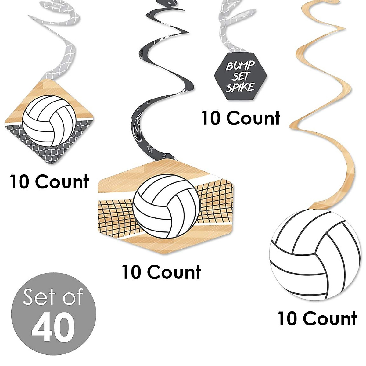 Big Dot of Happiness Bump, Set, Spike - Volleyball - Baby Shower or Birthday Party Hanging Decoration Swirls - Set of 40