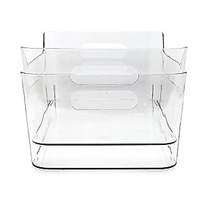 Isaac Jacobs 2-Pack Large Clear Storage Bins (13.5” x 10” x 6”) w/ Handles, Plastic Box Set, Home, Office, Fridge, Freezer, Kitchen, Pantry Organization Container, BPA-Free/Food Safe (Large, 2 Pack)