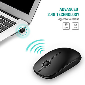 TechGarden 2.4G Slim Wireless Mouse, Silent Cordless Computer Mouse with USB Receiver, Portable Travel Mouse for Laptop Desktop PC Chromebook - Black