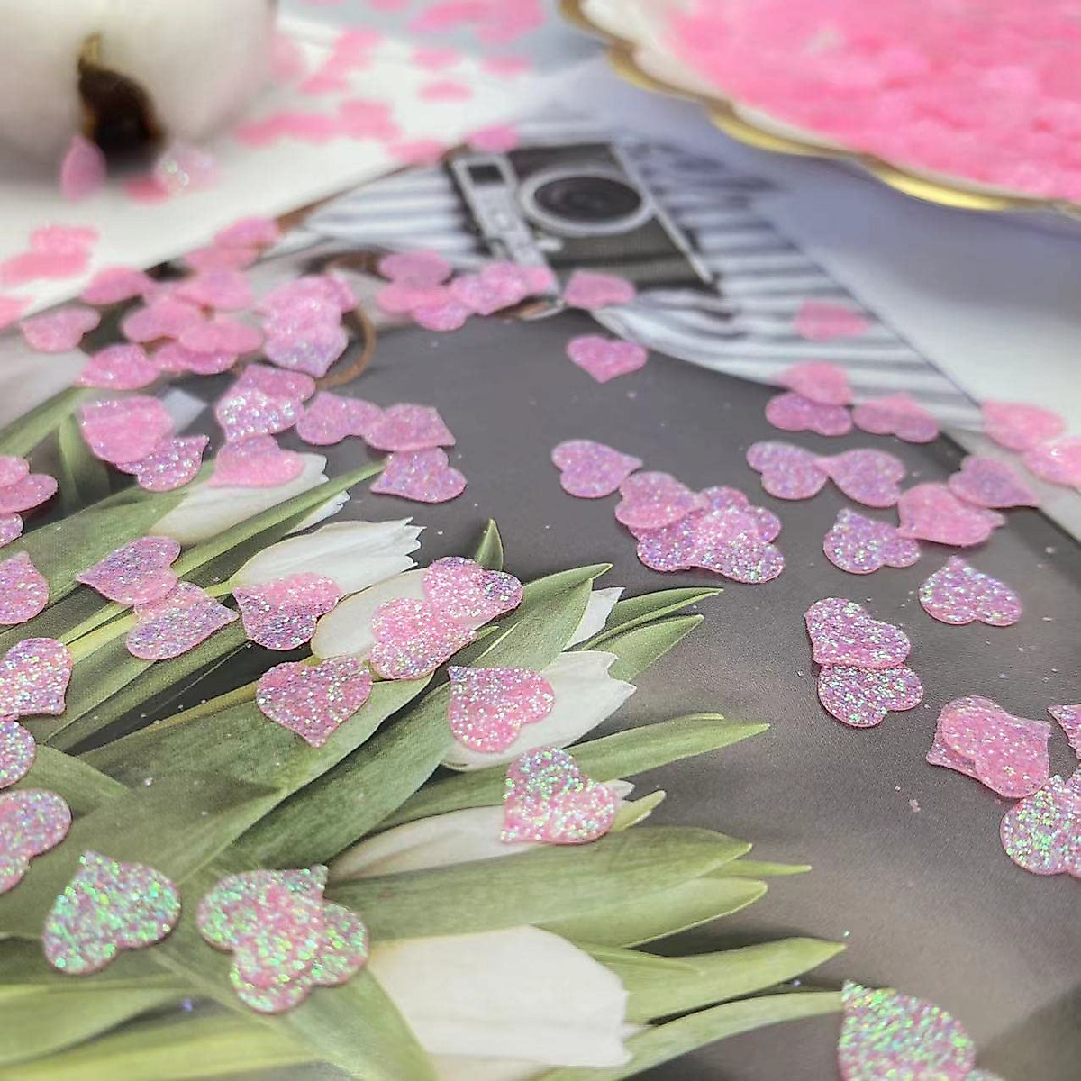 2500pcs Love Heart Shaped Glitter Confetti for Valentine's Day, Anniversary, Birthday, Wedding, Bridal Shower & Baby Shower Parties Decorations (Red)