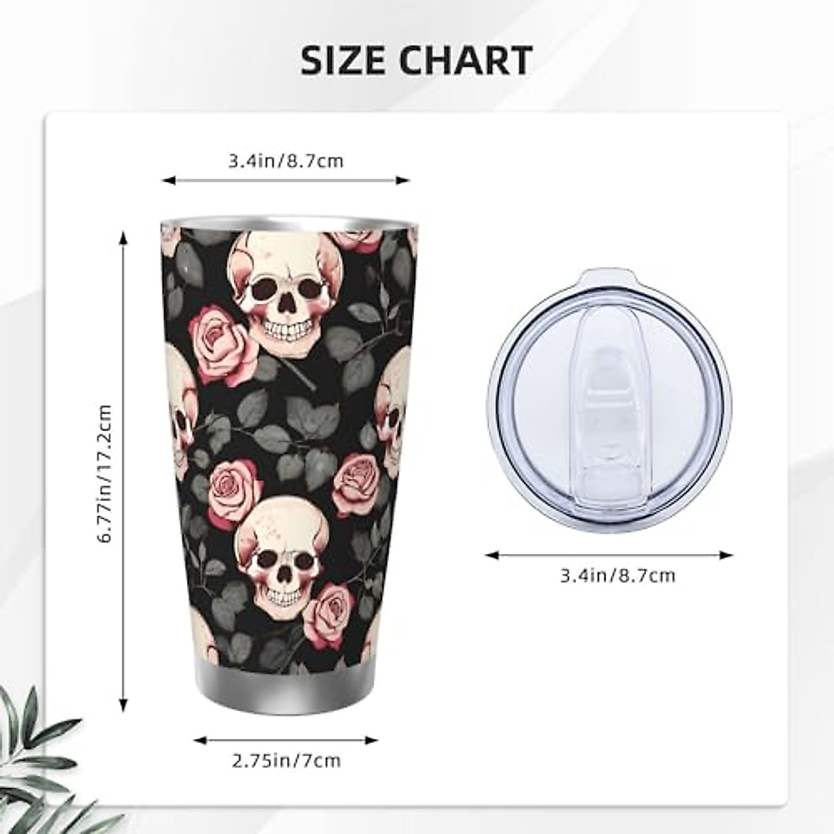 Purple Rose Skull Print 20oz Car Cup Ps Material Lid, Perfect For Hot & Cold Drinks