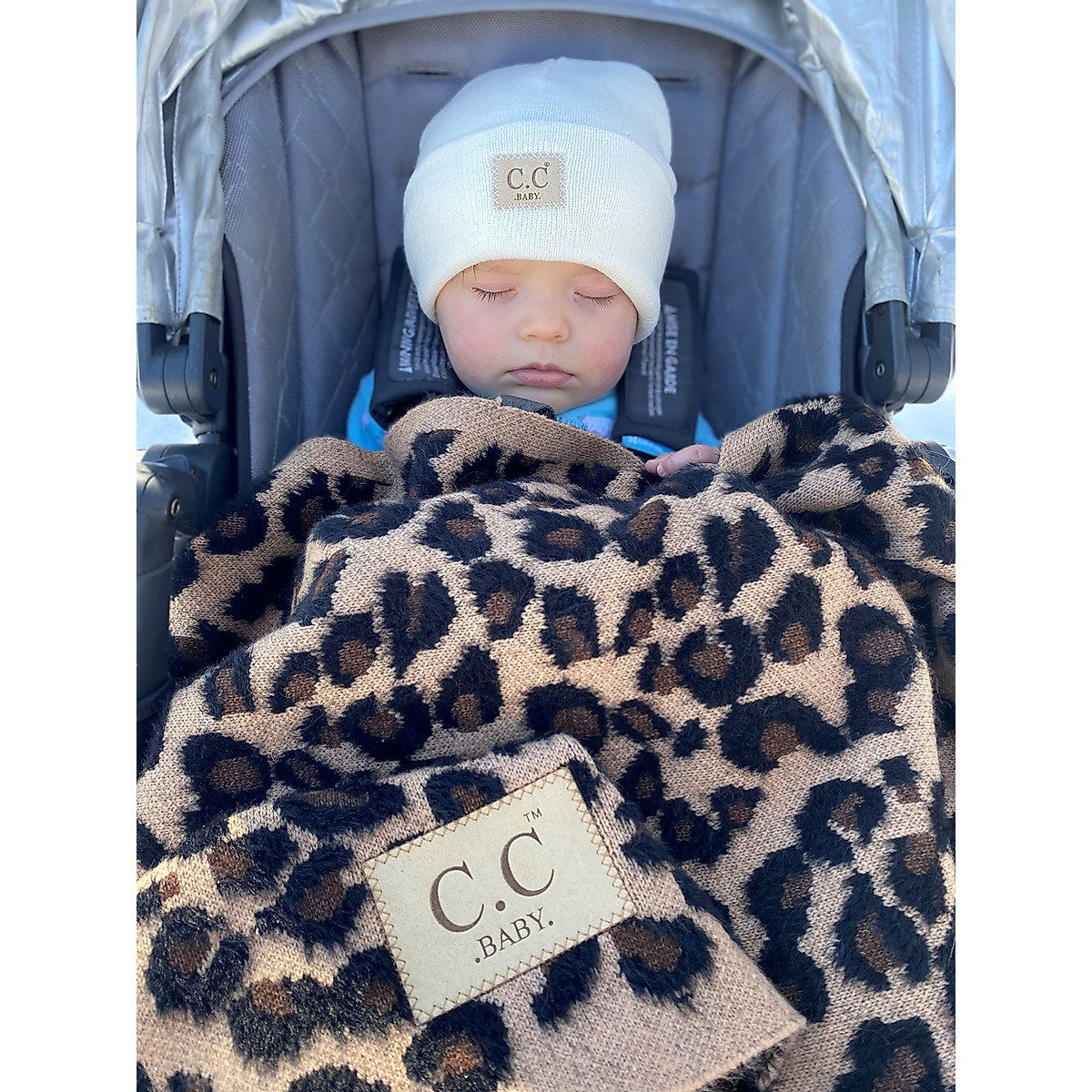 Funky Junque Large Soft Warm Lightweight Baby Throw Blanket for Toddler Bed, Strollers, Naps, Daycare Preschool Baby Throw Blanket - Leopard Pattern - Latte