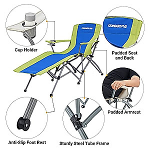 FUNDANGO Folding Outside Heavy Duty Patio Deck Chaise Lounges Lawn Chairs with Footrest for Outdoor Sun Tanning Beach Pool, Support up to 264 lbs, 34.25x 61.42x 33.86inch, Blue/Green