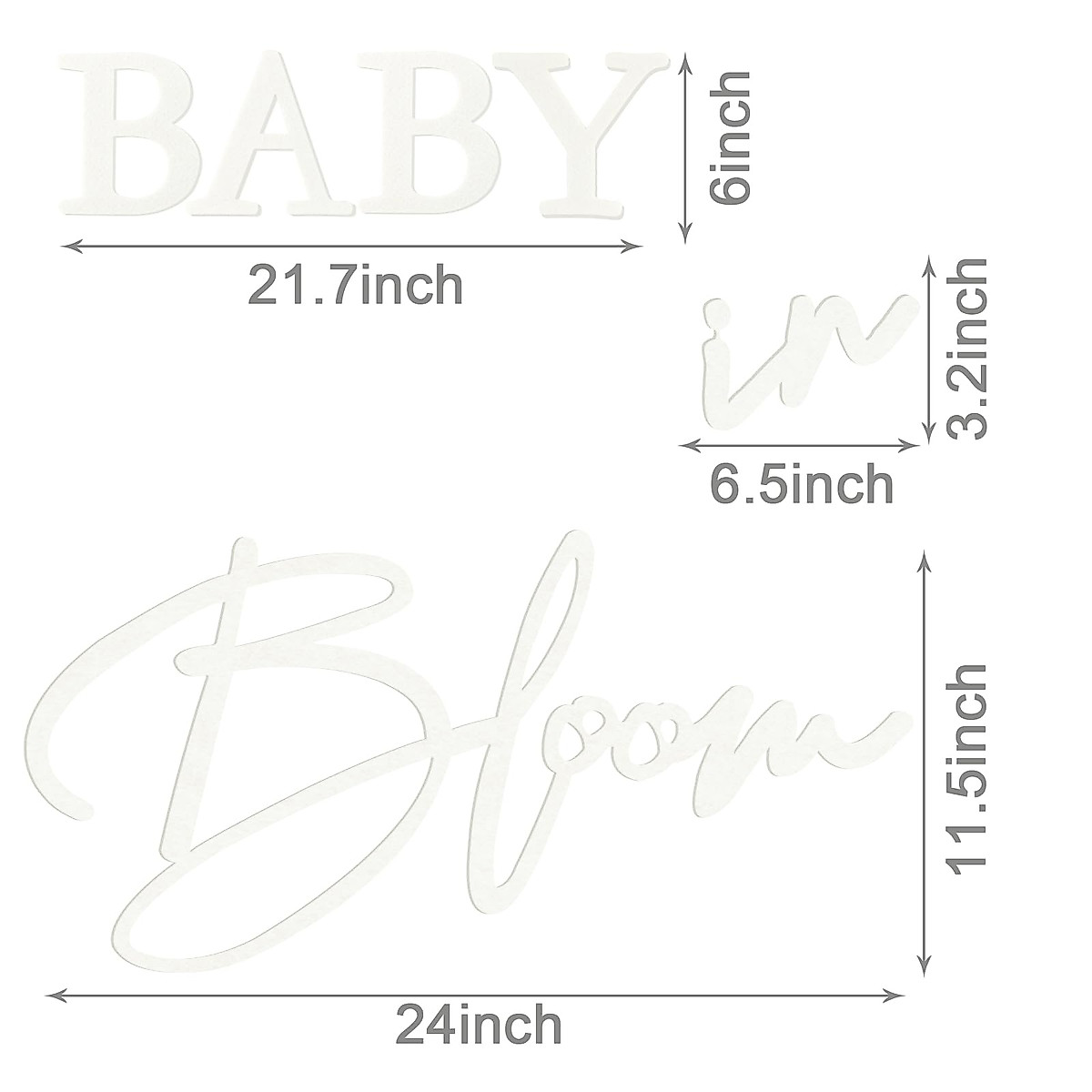 MASTRON Baby in Bloom Sign, 16”x24” Felt Letter Baby Shower Sign Baby in Bloom Party Decor Backdrop for Boy or Girl Baby Shower Gender Reveal 1st Birthday - White
