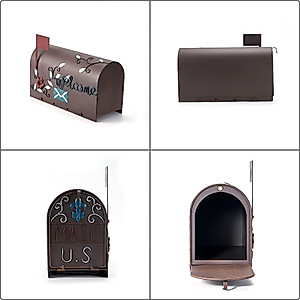 MEIYIHUI Heavy Duty Galvanized Steel Mailbox Post, Mailboxes for Outside,Curbside Mailbox,Rural Mail Box Postal Storage Box Outdoor Decor (Brown)