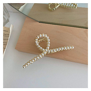 2 PACK Strong Large Pearl Metal CZ Aleck Hair Clip, Nonslip Large Claw Clip, Big Hair Claw Clips For Women (L-GOLD)