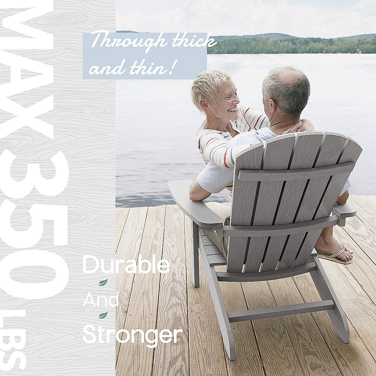 YEFU Adirondack Chair Plastic Weather Resistant, Patio Chairs, Widely Used in Outdoor, Fire Pit, Outside, Garden, Campfire Chairs (Grey)