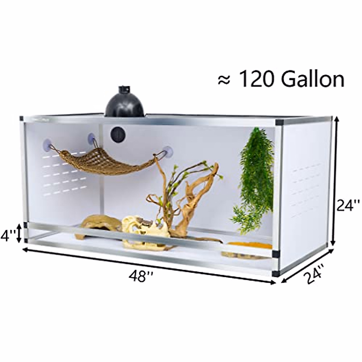 Large Reptile Terrarium Habitat Tank 48''x24''x24'' for Bearded Dragon Gecko Lizard Snake, PVC Enclosure 120 Gallon Wide Breeding Lounge Vivarium Area with Sliding Doors Lock Crawling Pet-White