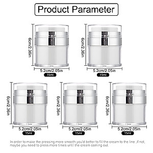 Airless Pump Jar, 5PCS Cream Jar Vacuum Bottle Refillable Travel Containers for Toiletries, Airless Pump Bottles for Lotions And Creams(0.5 Oz/15ml)