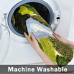 THRILRUG 20x35 Inch 3D Moss Rug,Shag Carpet Leaf Area Bathroom Rugs Non Slip Bath Mat Tufted Rug,Ultra Soft Washable Children Play Plant Leaves Shaped Kids Pets Floor Mat for Bedroom,Living Room Green