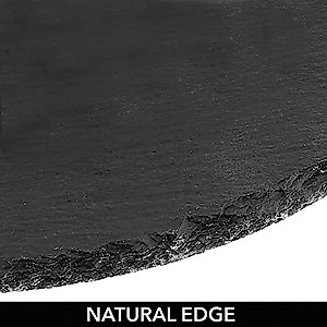 mDesign Slate Stone Round Gourmet Chalkboard Serving Platter, Cheese Board, Charcuterie Tray with Natural Edge and Chalk Pencil for Cheese, Meats, Appetizers, Dried Fruits, and Food - Black