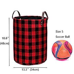 Collapsible Medium Laundry Storage Basket Clothes, Towels, Toys Storage Bin Shelves Organization Decorative Home Organizer, Buffalo Check, Red Black Grid