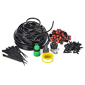 DOITOOL Garden Irrigation Drip System DIY Distribution Tubing Watering Drip Kit Distribution Tubing Hose Adjustable Nozzles Mist Cooling Irrigation System 25M for Garden Greenhouse Patio Lawn