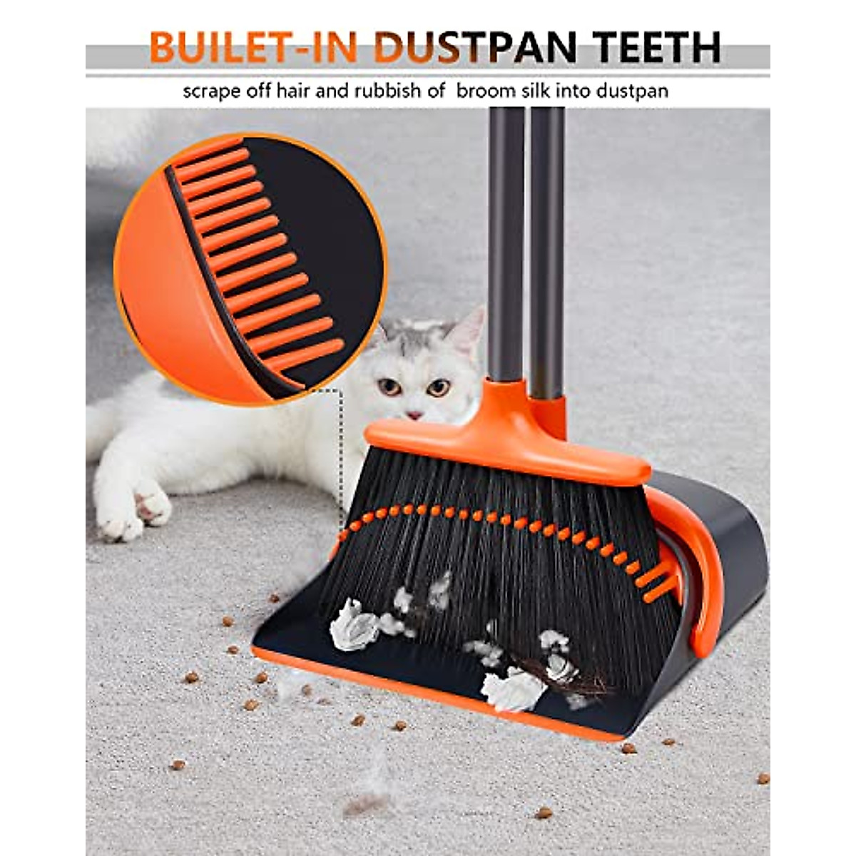 Broom and Dustpan Set, Broom and Dustpan Set for Home, Dustpan with 52" Long Handle Broom Combo Set, Standing Dustpan and Broom Set for Home Kitchen Room Office Lobby Floor Cleaning